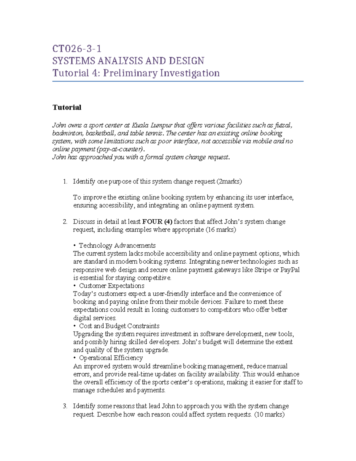 Tutorial 4 - Preliminary Investigation - CT026-3- SYSTEMS ANALYSIS AND ...