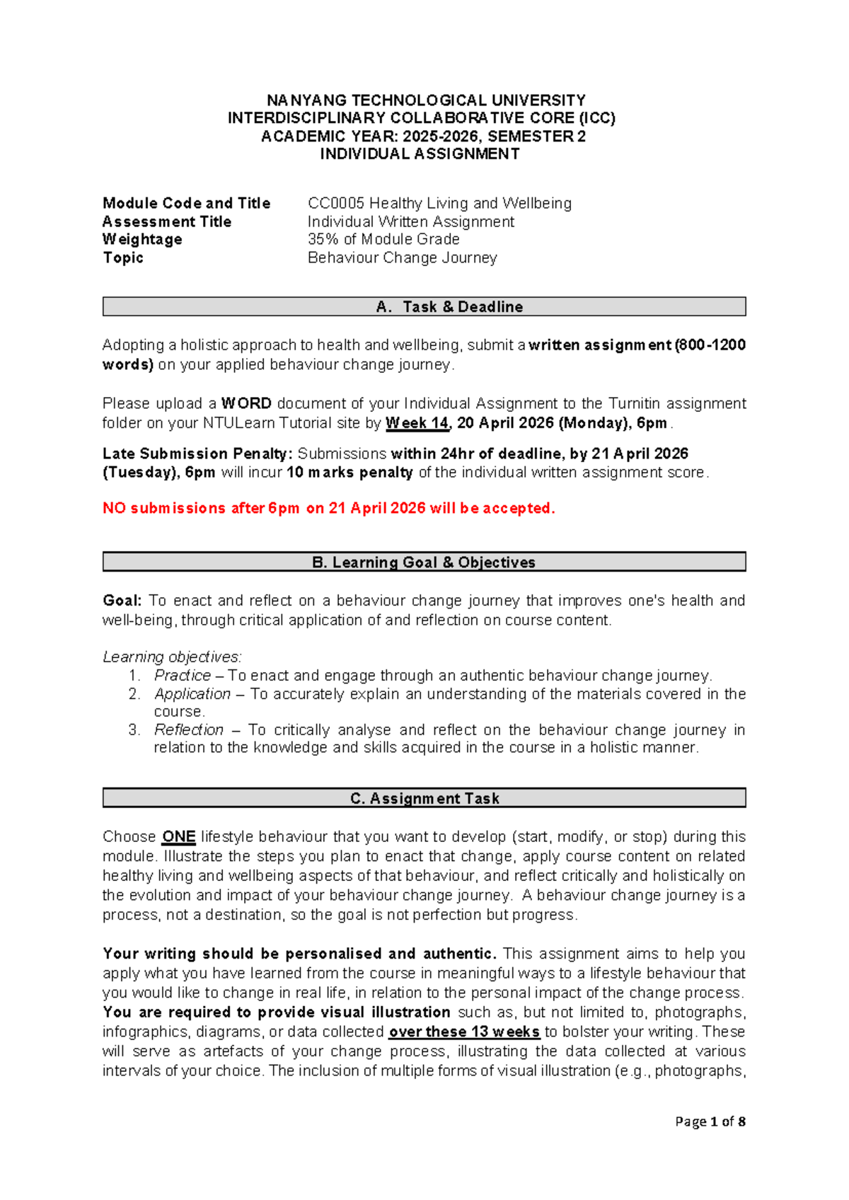 CC0005 AY25-26 Sem 2 Individual Assignment: Behaviour Change Journey ...