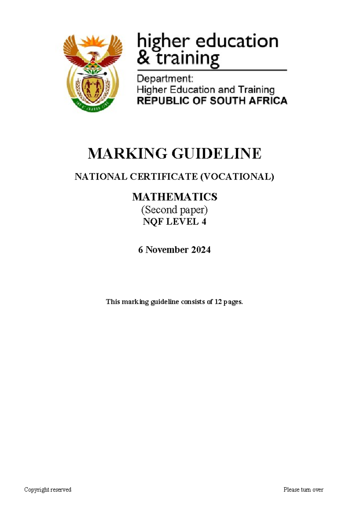 NC2100 - Mathematics L4 P2 Memo November 2024 Marking Guidelines - Studocu