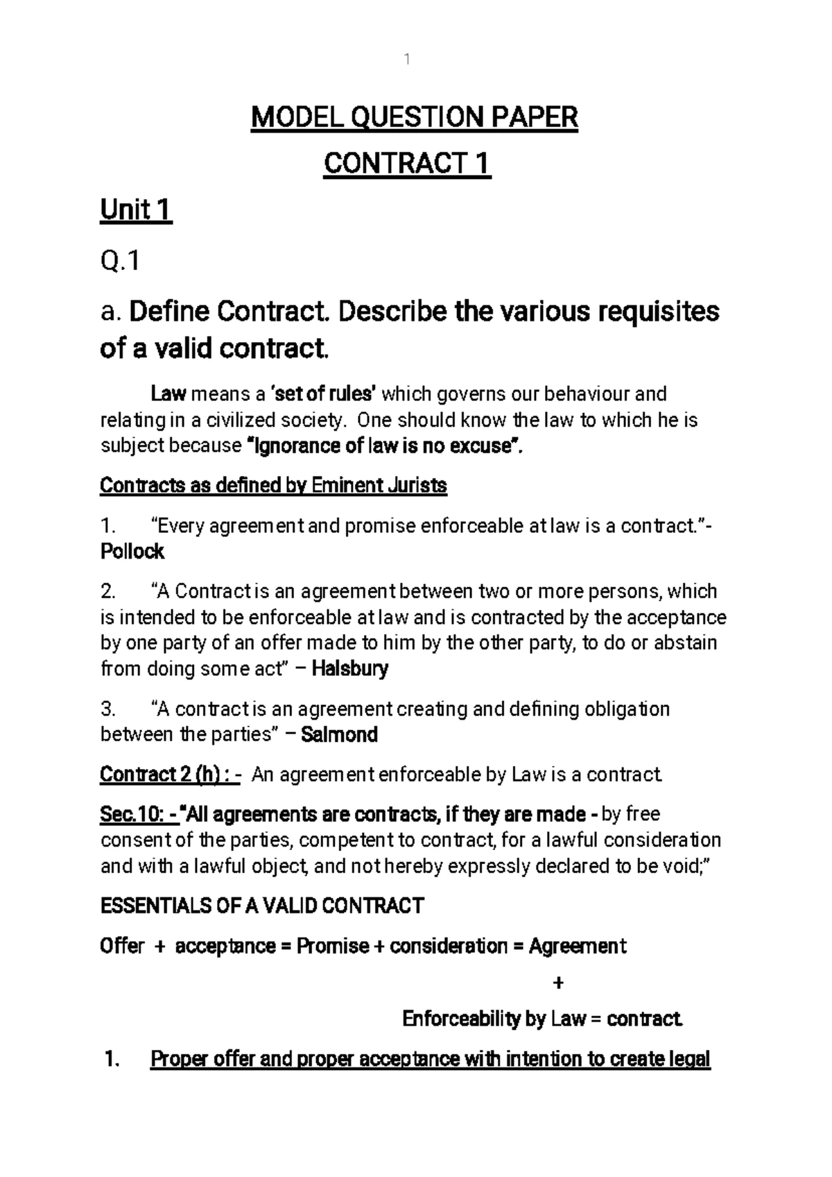 Contract II - Lecture notes All - KLE LAW ACADEMY BELAGAVI (Constituent ...