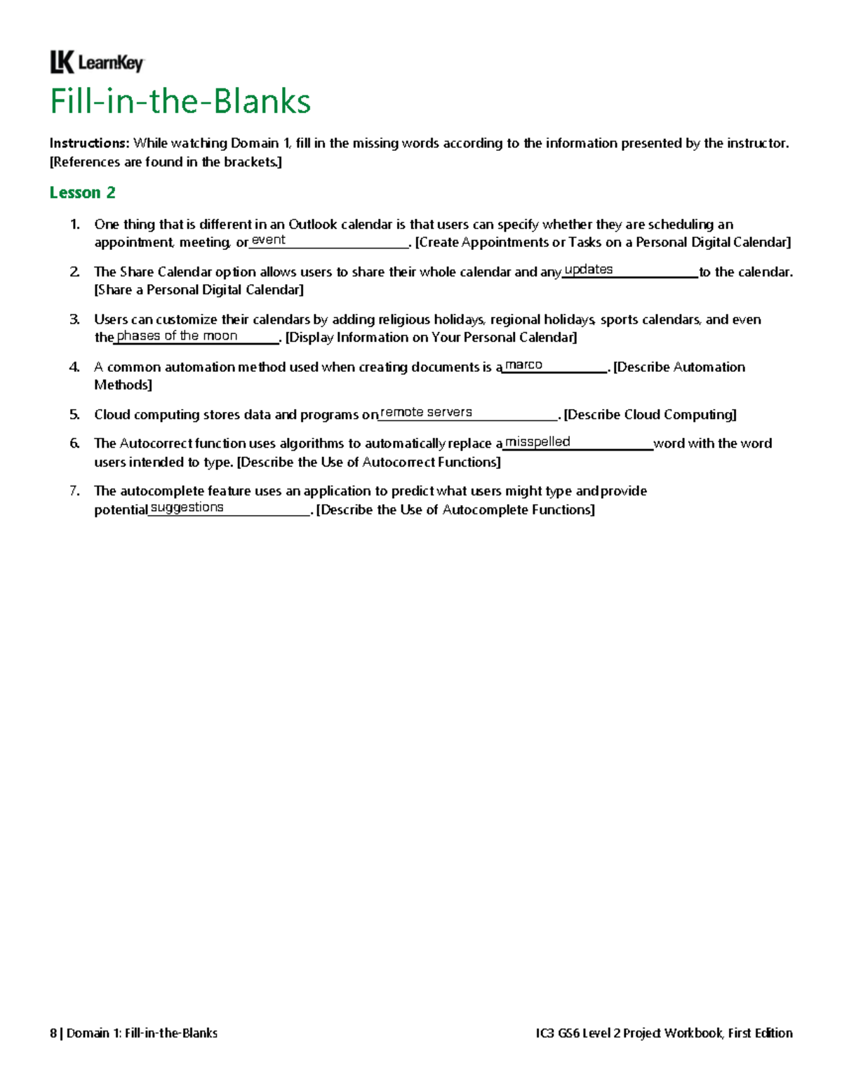 IC3 GS6 Level 2 Domain 1 Lesson 2 Projects Overview - Studocu