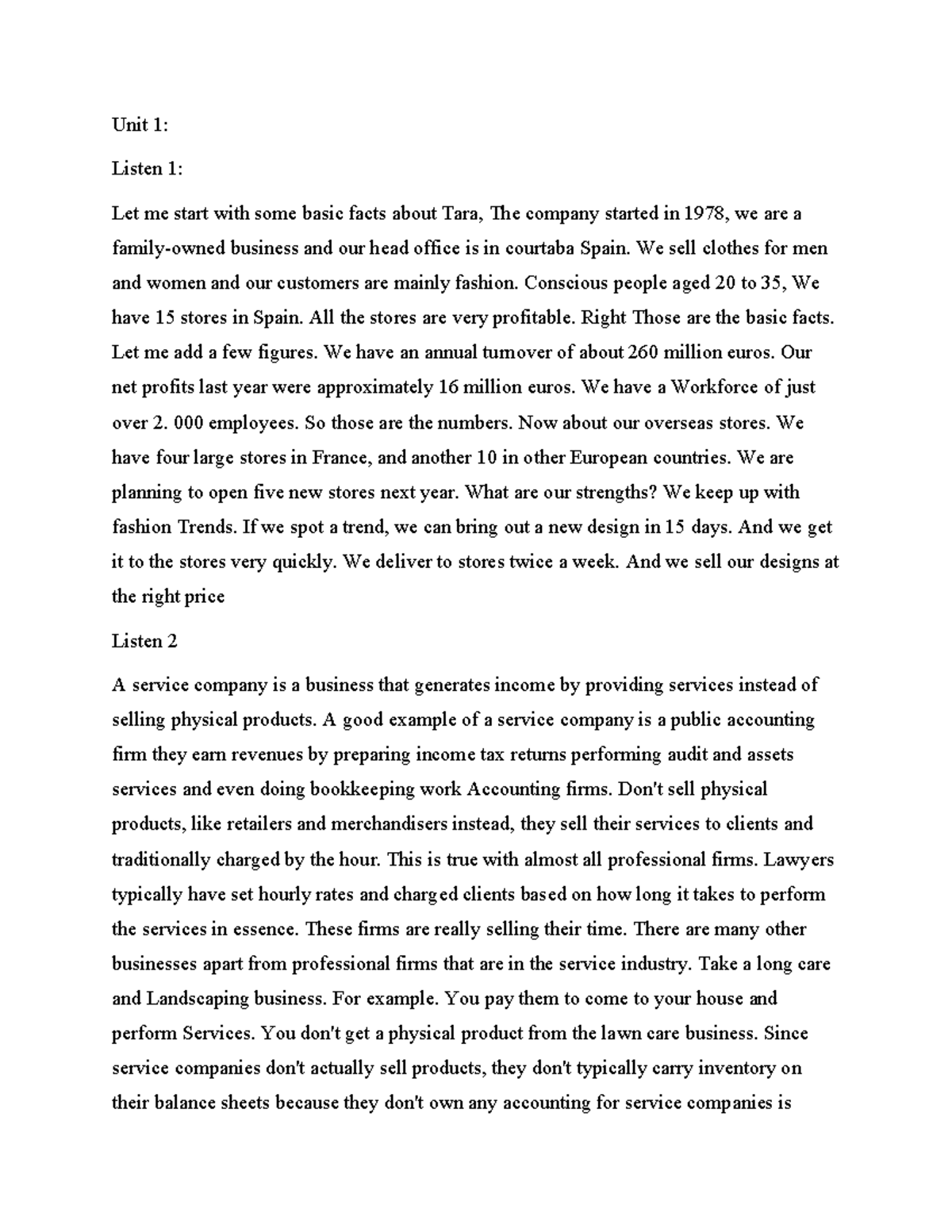 Listen - TATM - Unit 1: Listen 1: Let me start with some basic facts ...