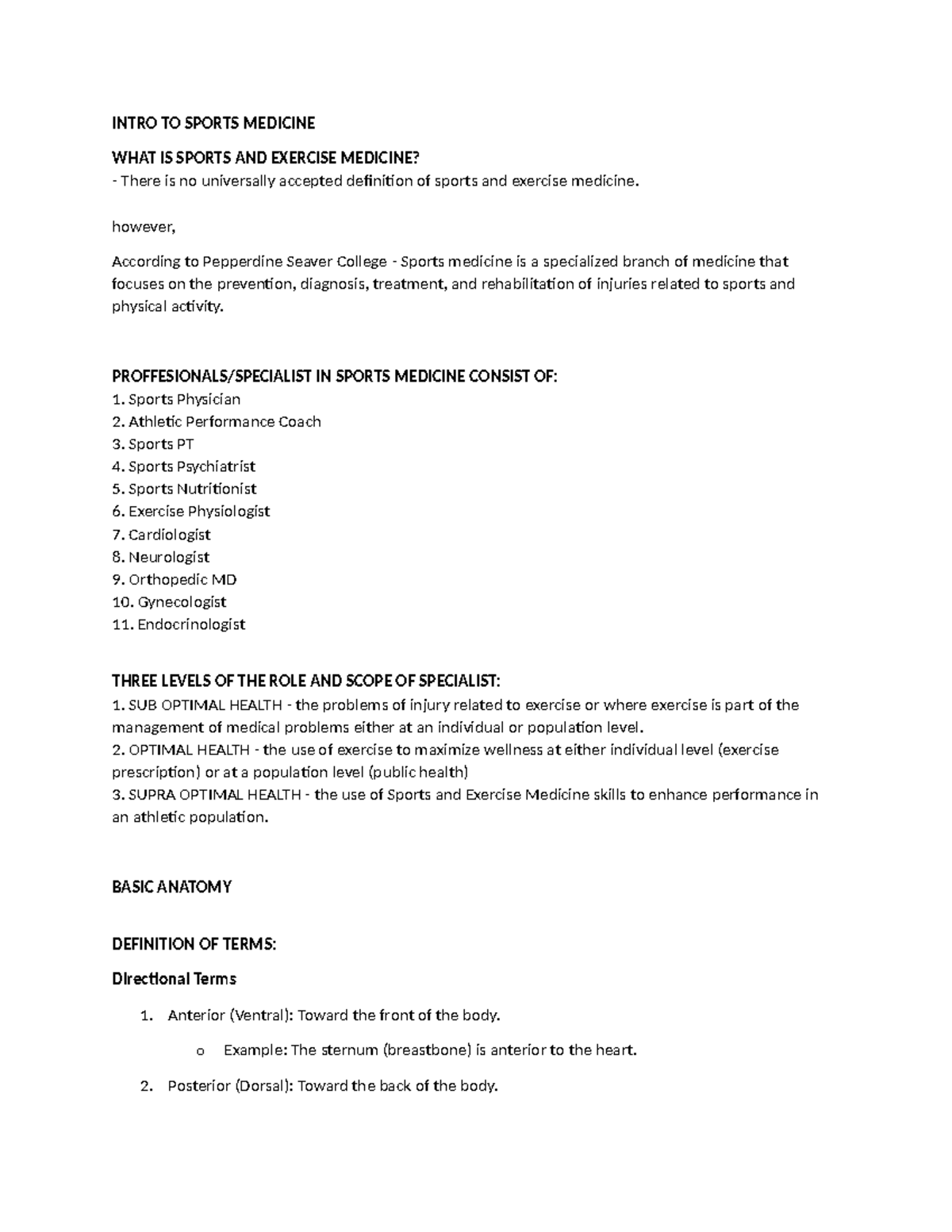 Intro to Sports Medicine: Overview & Key Concepts - Studocu