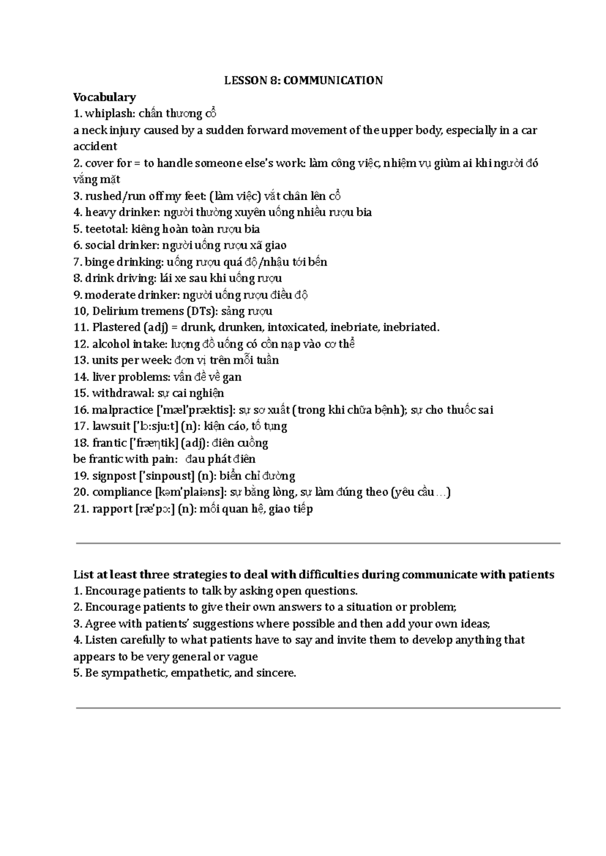 Lesson 8: Communication Vocabulary and Strategies - Studocu