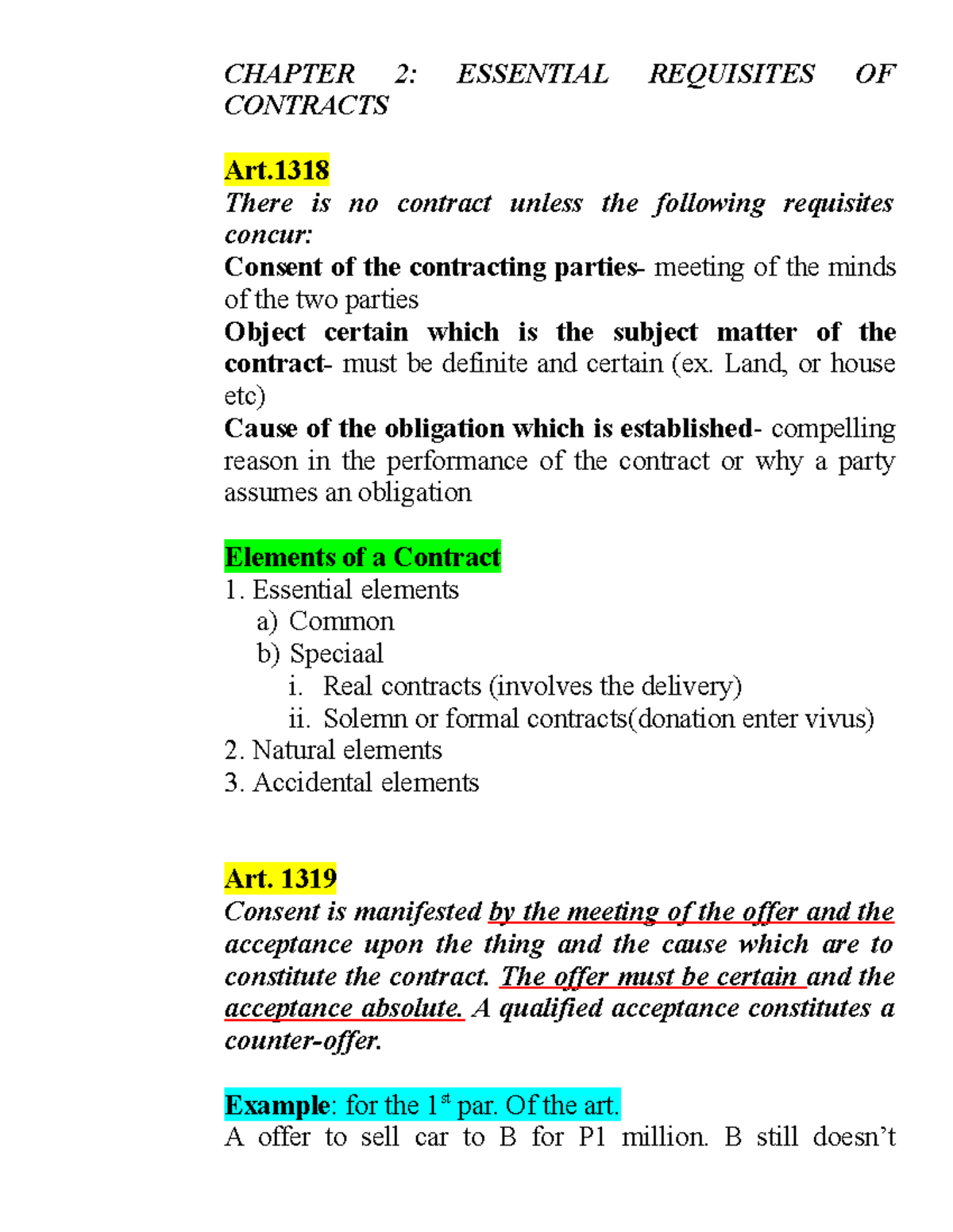 Obligation and Contracts - Title II. - CONTRACTS Chapter 2 ESSENTIAL ...