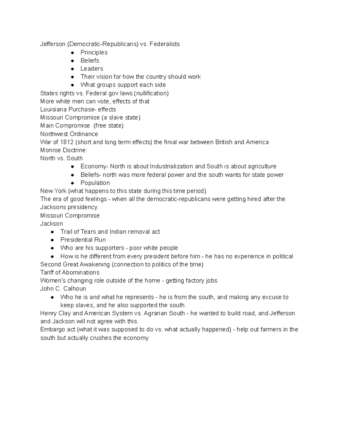 APUSH Final Exam Study Guide: Jefferson & Jacksonian America Overview ...