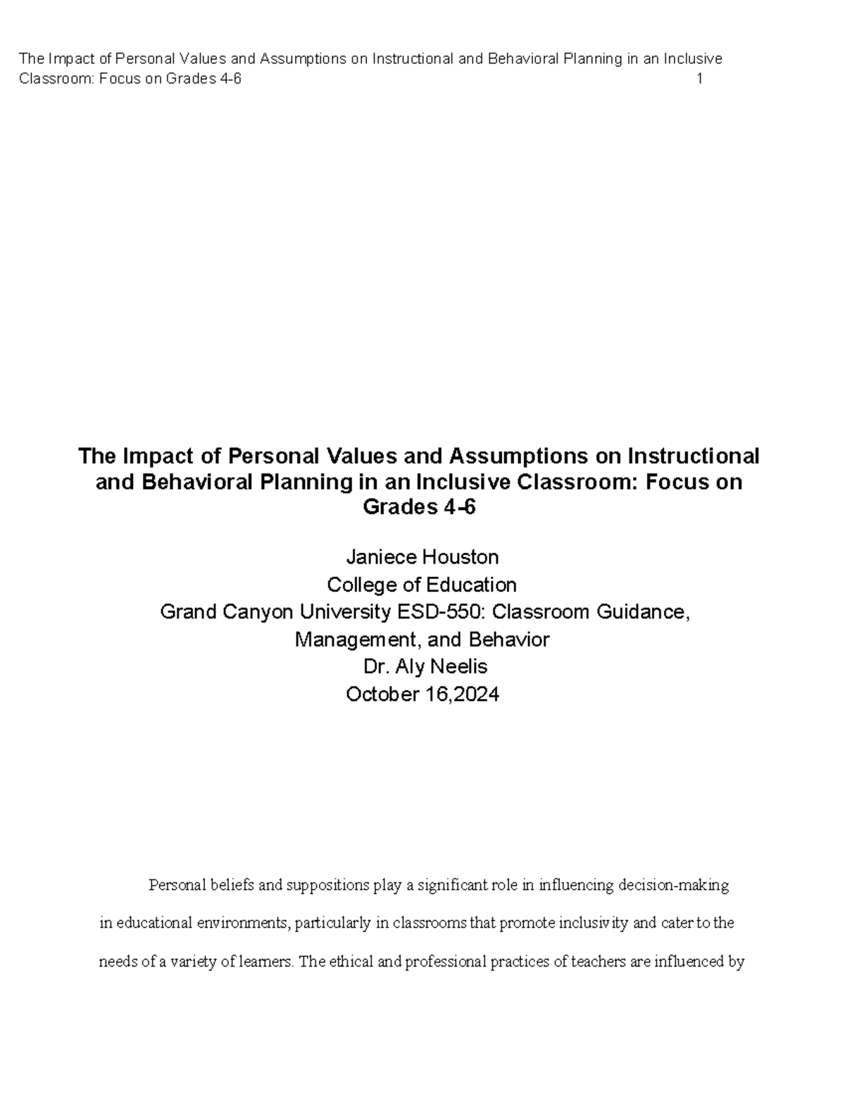 The Impact of Personal Values and Assumptions - Aly Neelis October 16 ...