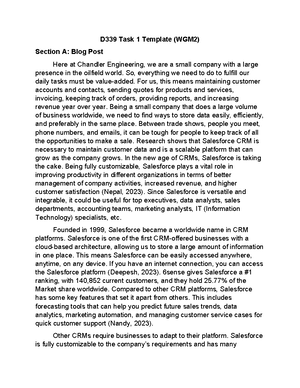 D339 Task 1-complete - Example of passed task 1 - D339 Task 1 Greer ...