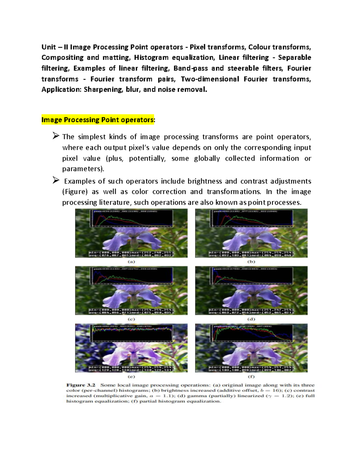 Unit II - Image Processing: Point Operators, Filters & Fourier ...