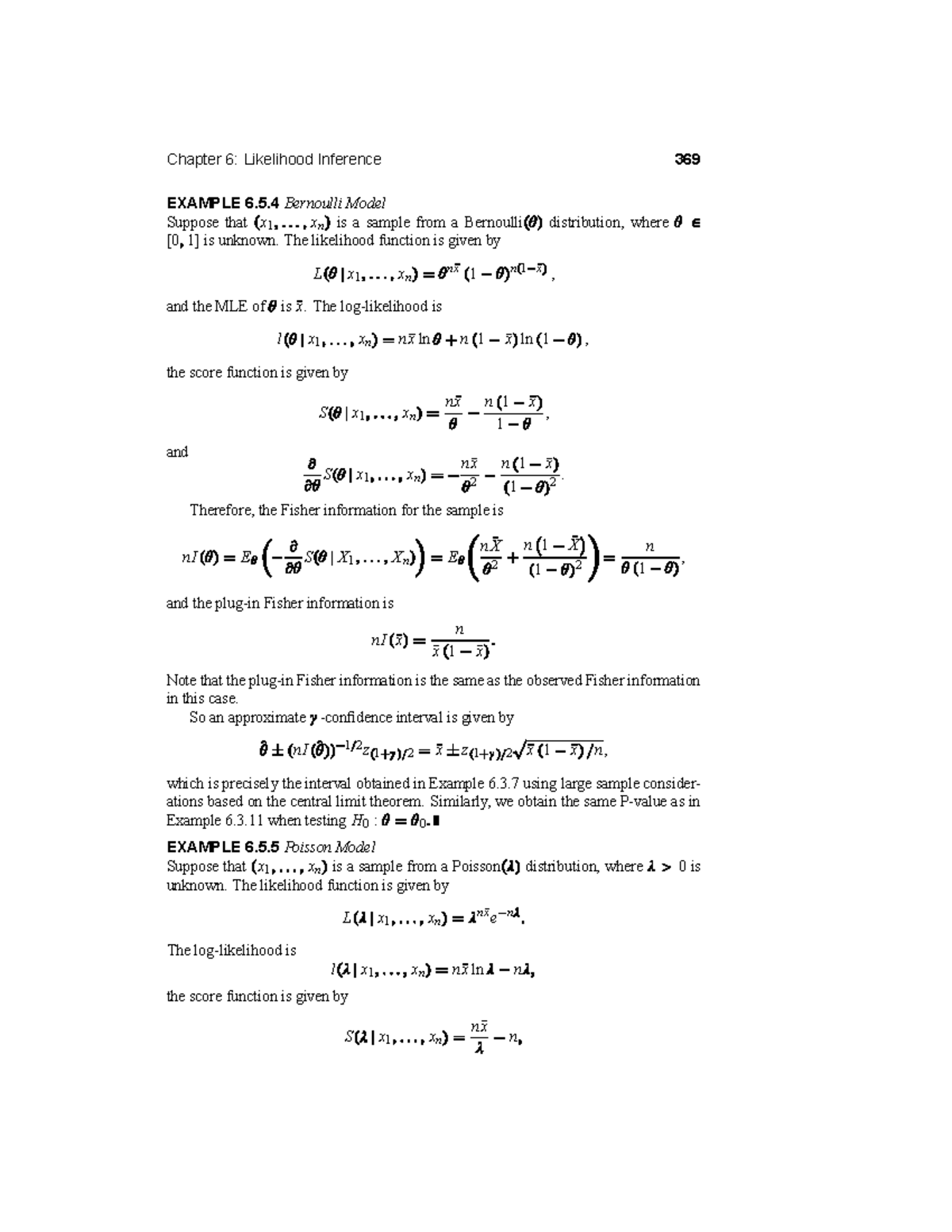 Chapter 6: Likelihood Inference in Bernoulli & Poisson Models - Studocu