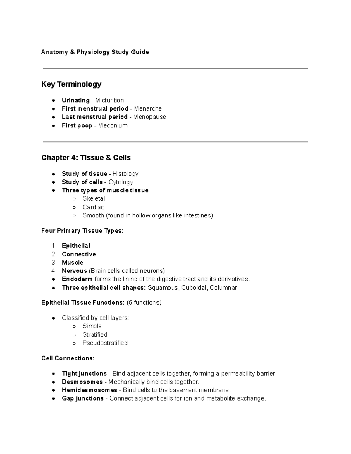 Anatomy & Physiology Study Guide: Tissues, Cells & Integumentary Sys ...