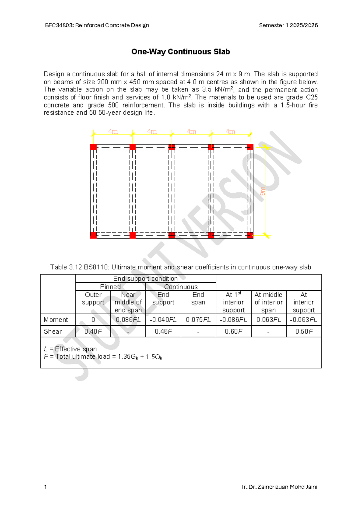 BFC34803: Continuous Slab Design for Hall - Semester 1 - Studocu