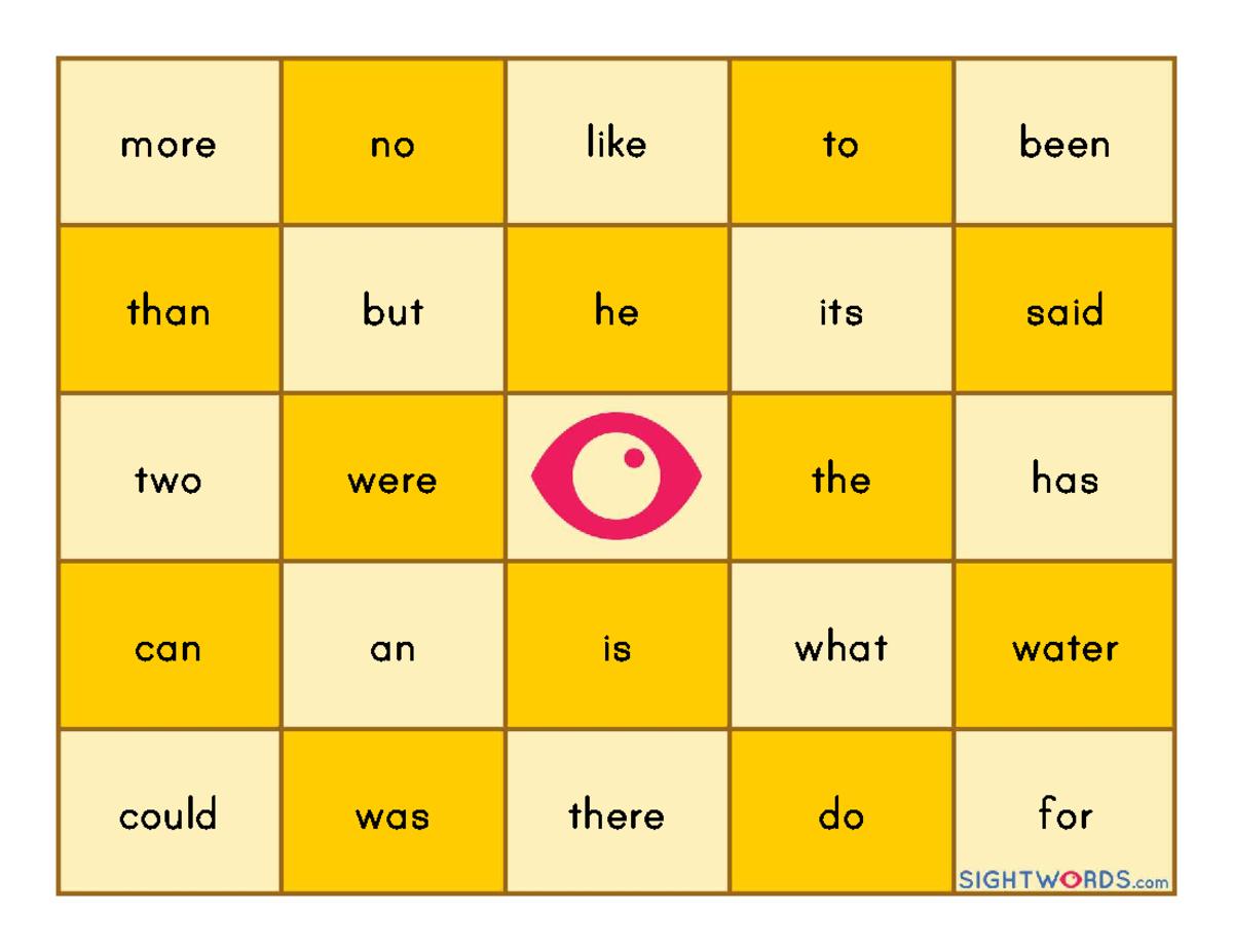 Sight Words Bingo: Top 150 (1st 50) - 5x5 Game Format - Studocu