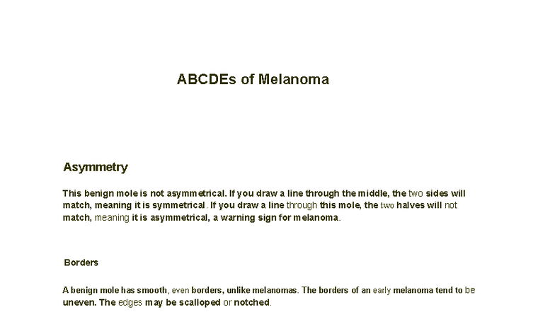 ABCDEs of Melanoma: Recognizing Asymmetry and Warning Signs - Studocu