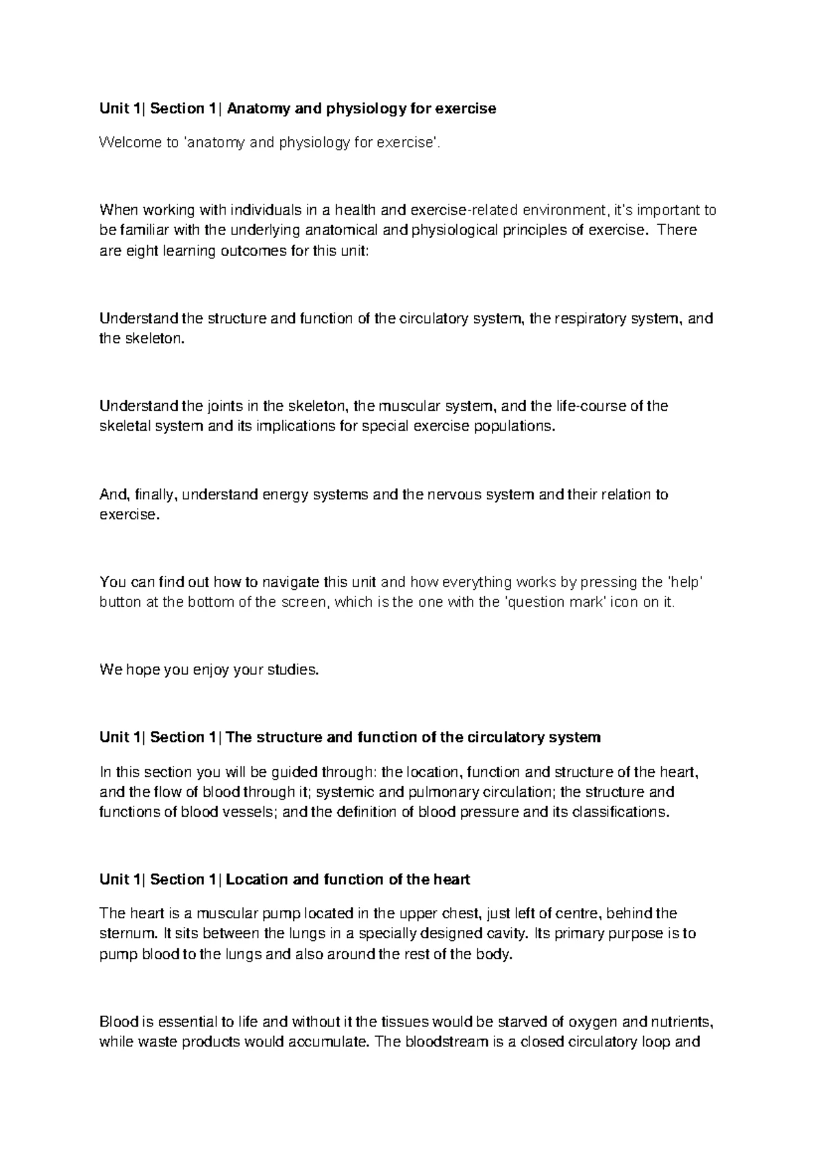 Anatomy and physiology for exercise - Unit 1| Section 1| Anatomy and ...