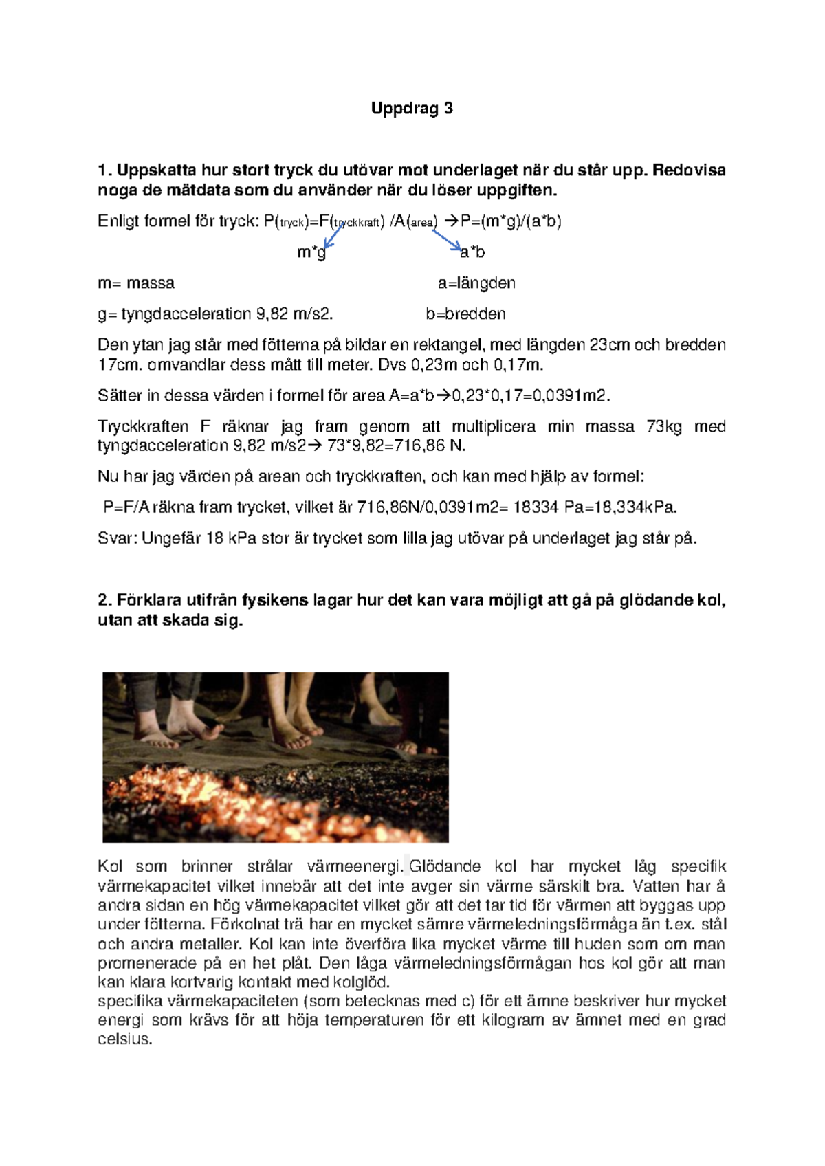 Fy1A U3 Tryck, Värme och Specifik Värmekapacitet Analys - Studocu