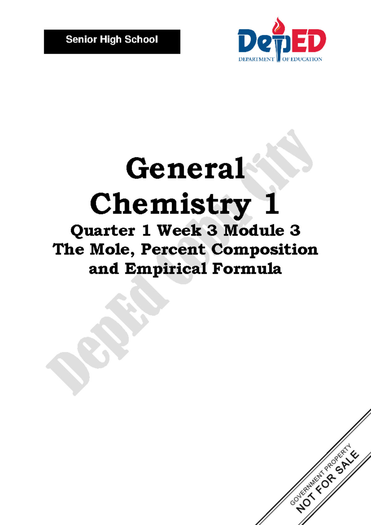 Grade 11 General Chemistry 1 Q1 Week 3: The Mole & Empirical Formula ...
