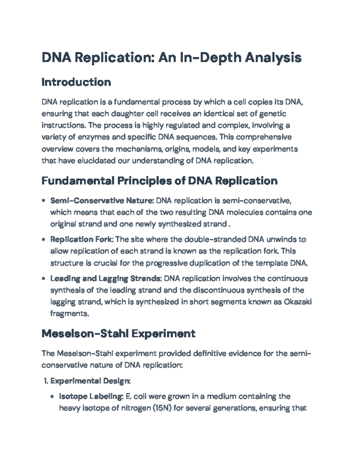 DNA Replication: Comprehensive Overview and Key Experiments (BIO101 ...