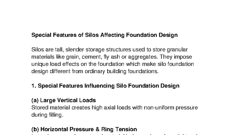 Silo Foundation Design Considerations and Unique Features - Studocu