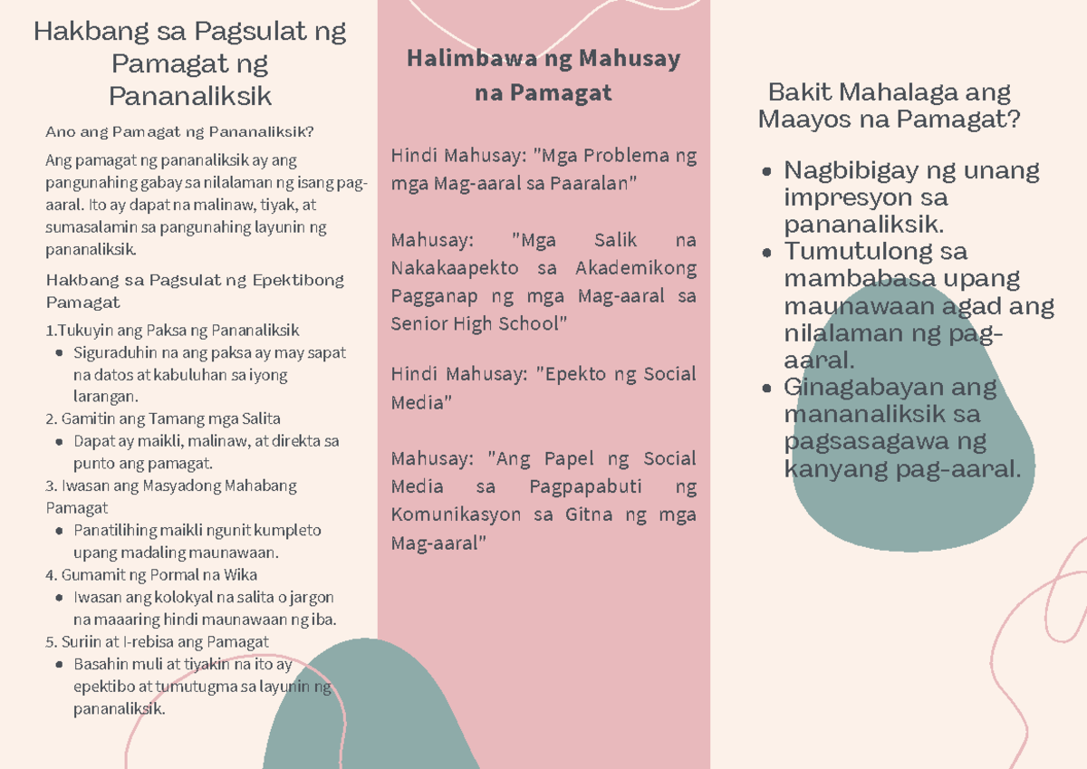 Outer Page - pre - 1 ang Paksa ng Pananaliksik Siguraduhin na ang paksa ...