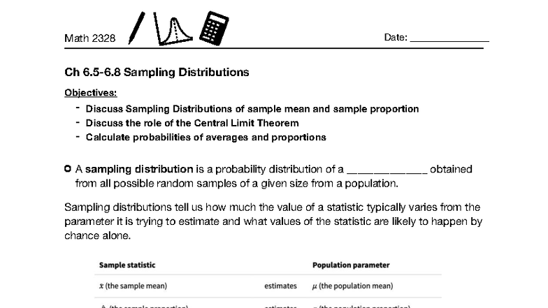 Math 2328 Lecture Notes: Sampling Distributions & Central Limit Theorem ...