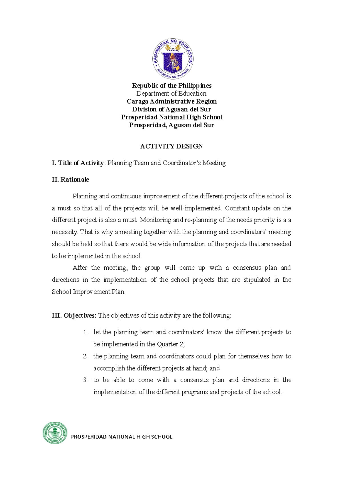 Planning Team & Coordinator’s Meeting Design - Activity Guide - Studocu