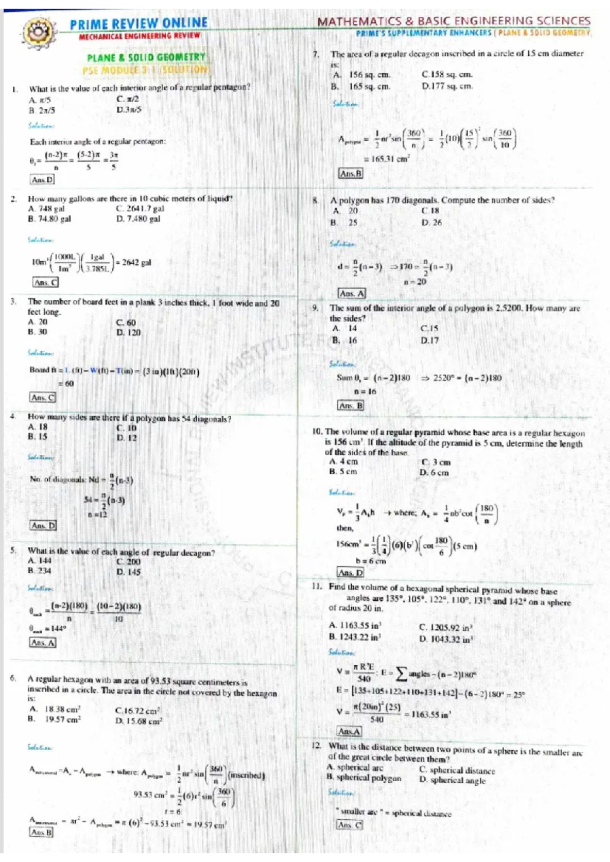 PRIME REVIEW ONLINE MATHEMATICS BASIC ENGINEERING SCIENCES MECHANICAL - Studocu