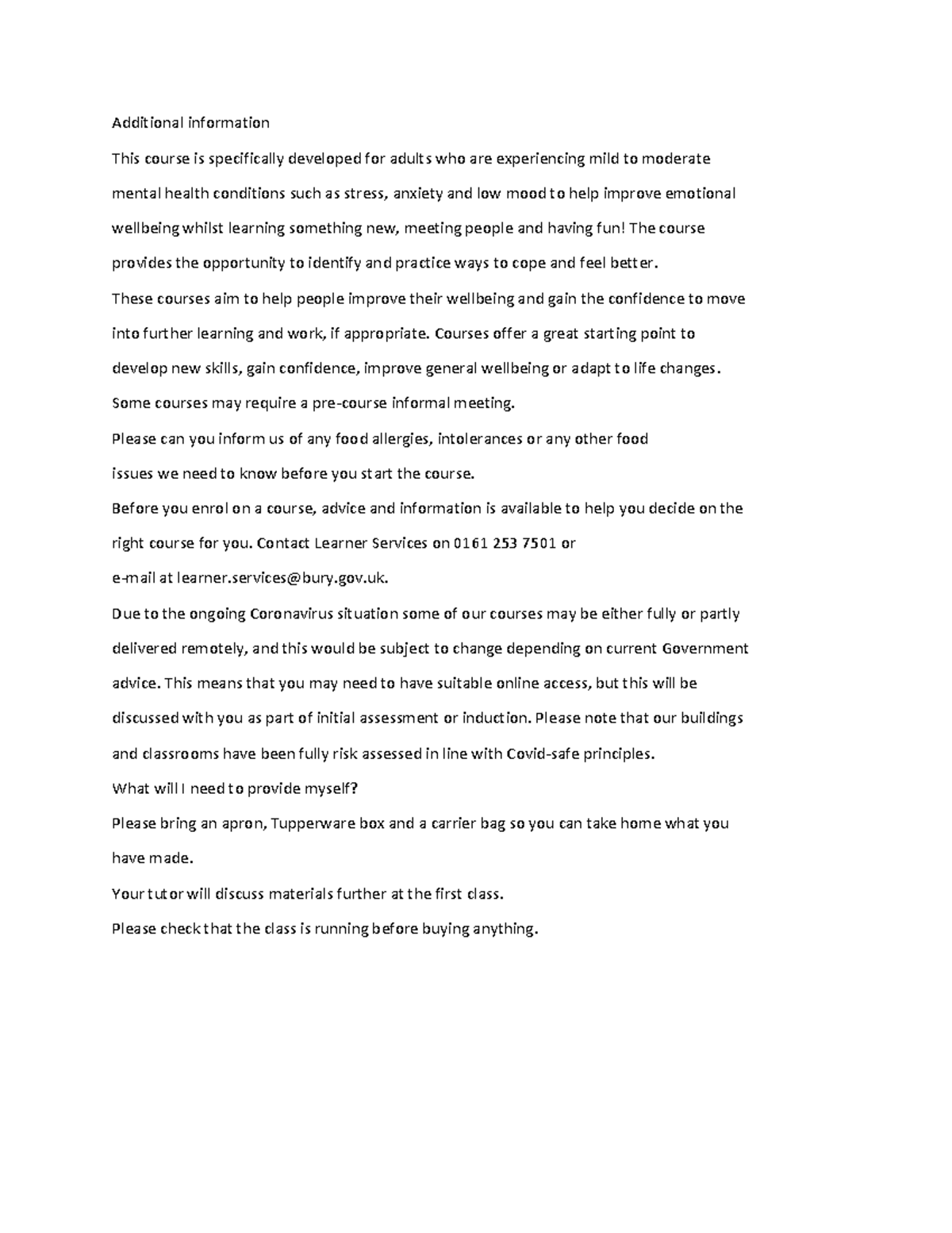 Course Information Sheet 3 - Additional information This course is ...