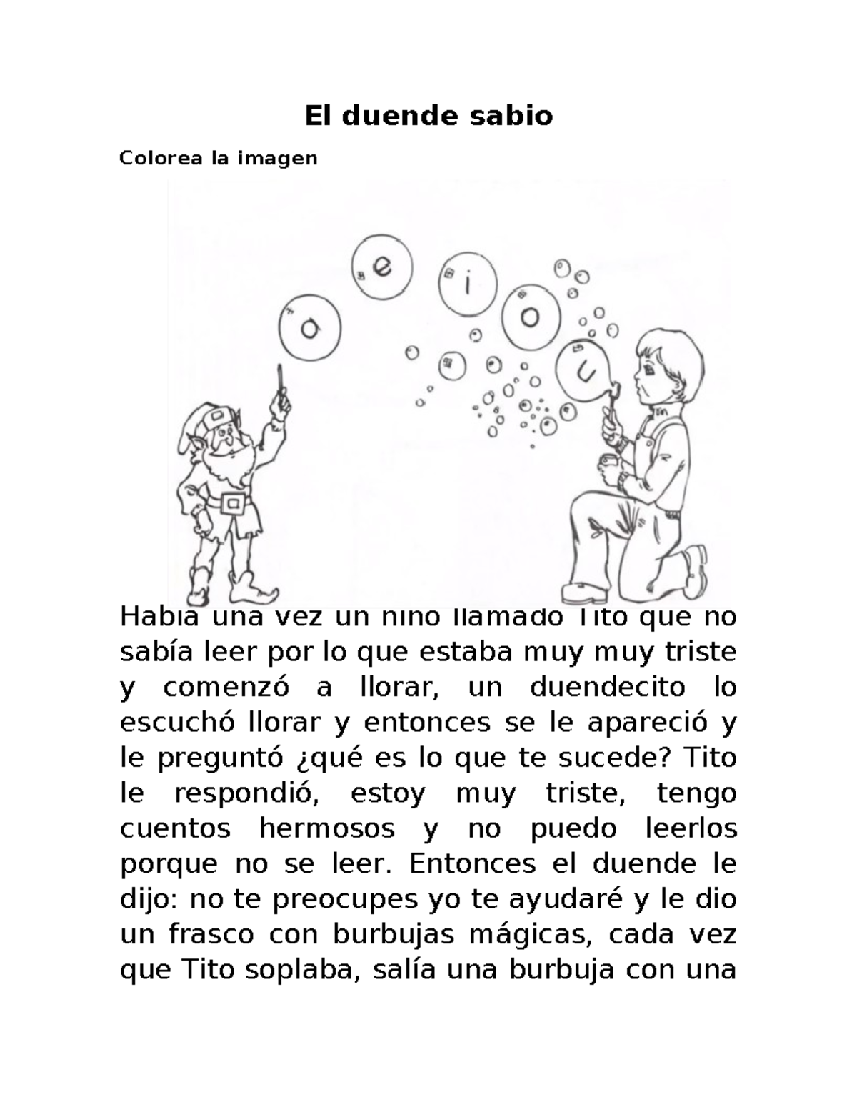 Cuento de las Vocales: La Ayuda del Duende Sabio - Studocu