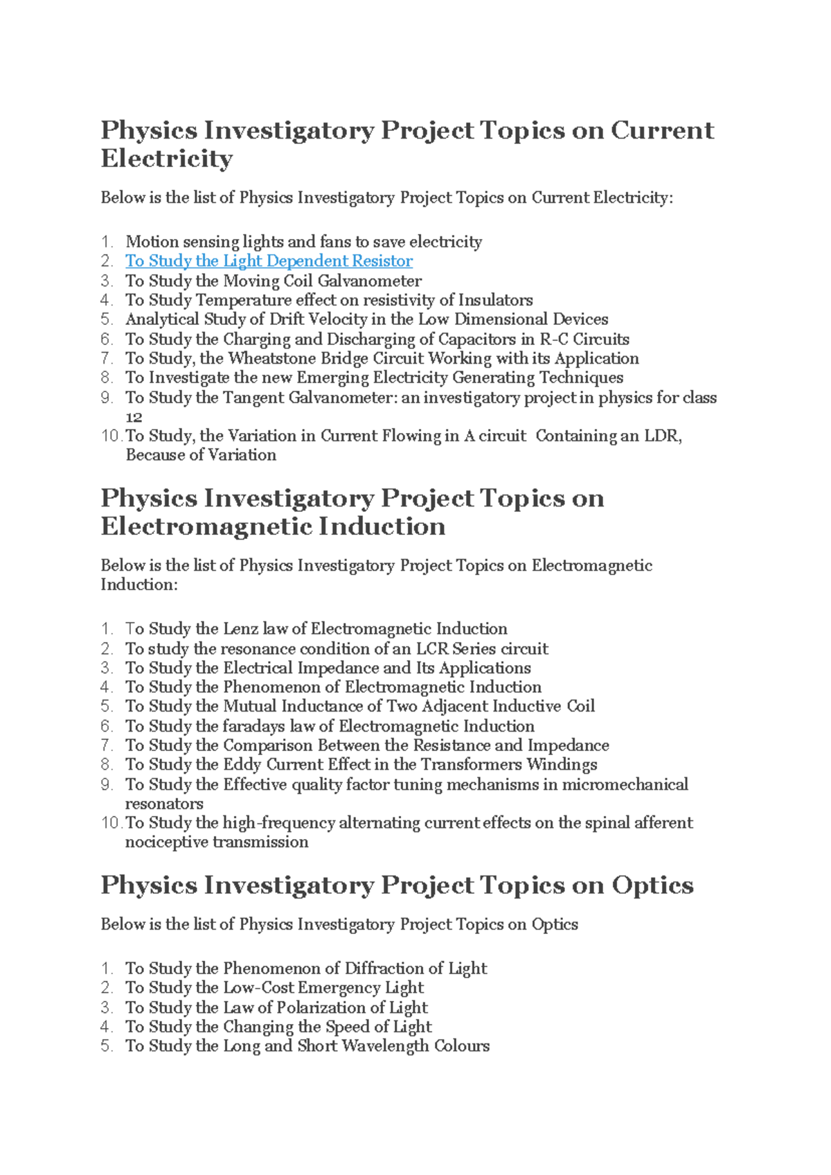 12 PHYS Investigatory Project Topics on Current Electricity and More ...