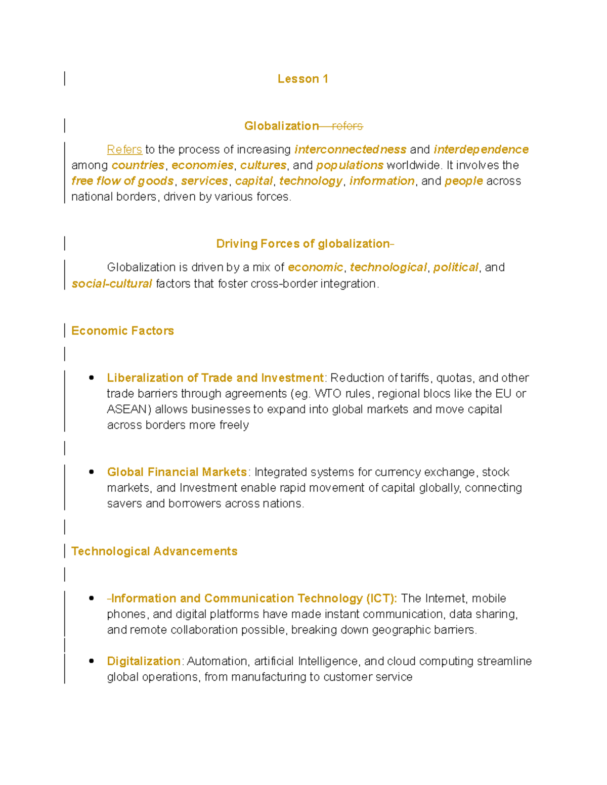 AE 205 - Lesson 1: Understanding Globalization and Its Driving Forces ...