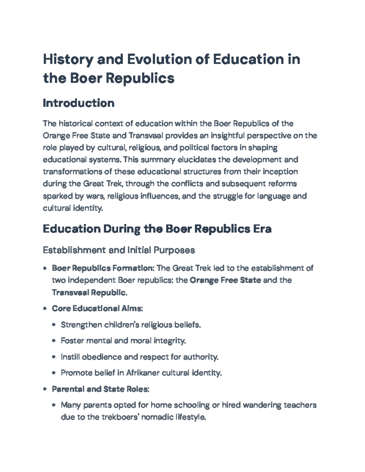 History and Evolution of Education in the Boer Republics - History and Evolution of Education in ...