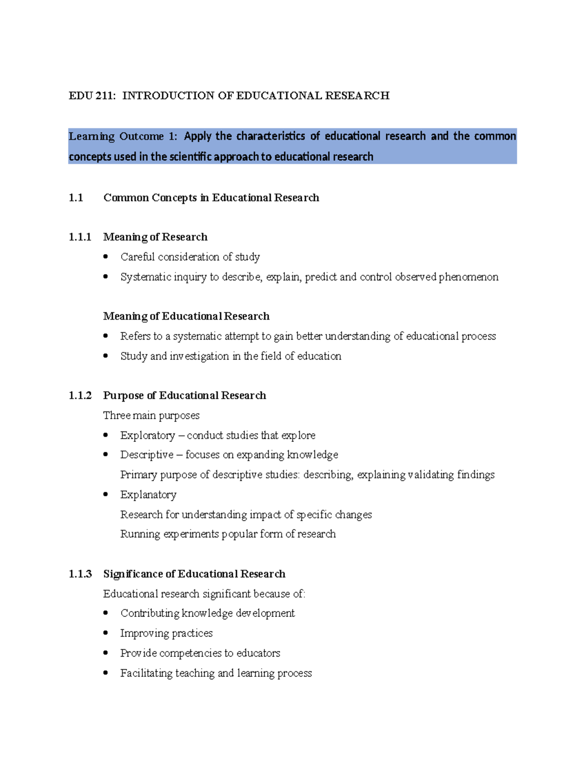 EDU 211: Key Concepts and Methodologies in Educational Research - Studocu