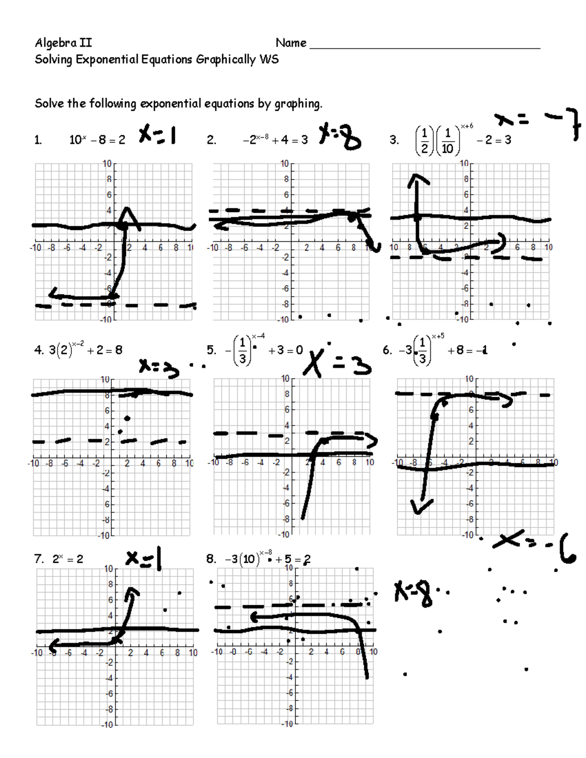 Solving Exponential Equations Graphically WS (1) - Algebra II Name