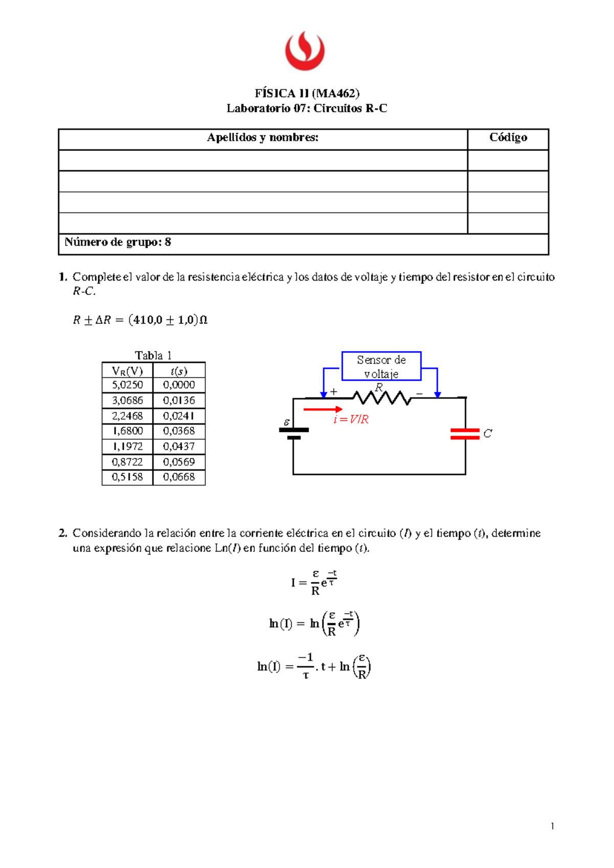 FÍSICA II (MA462) Lab 07: Análisis de Circuitos Eléctricos - Studocu