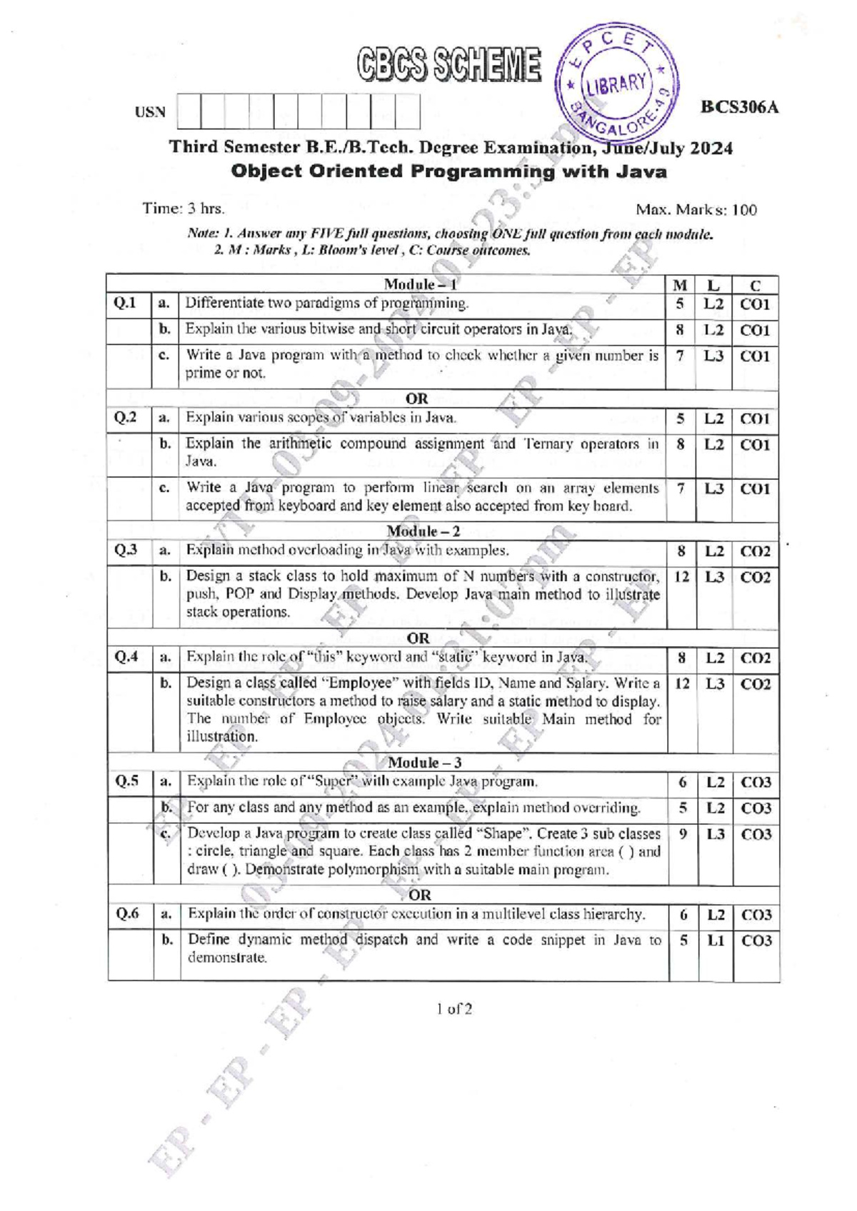 BCS306A Object Oriented Programming with Java - Practice Notes - Studocu