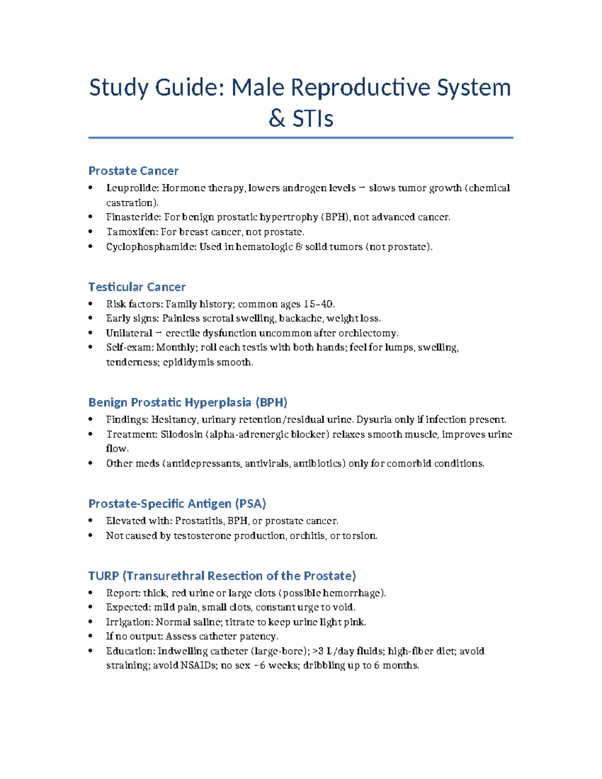 Male Repro System & STIs Study Guide: Key Concepts & Treatments - Studocu