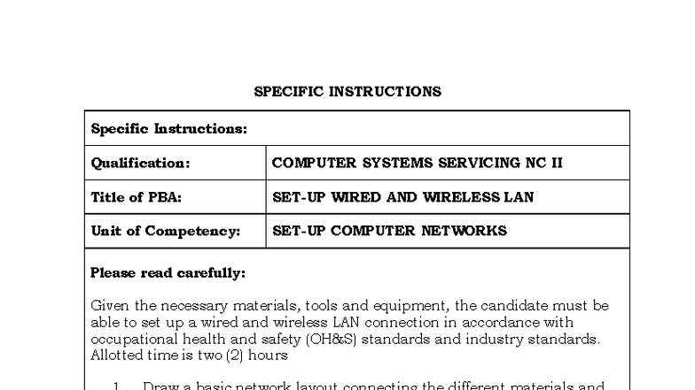 COMPUTER SYSTEMS SERVICING NC II: LAN Setup Instructions - Studocu
