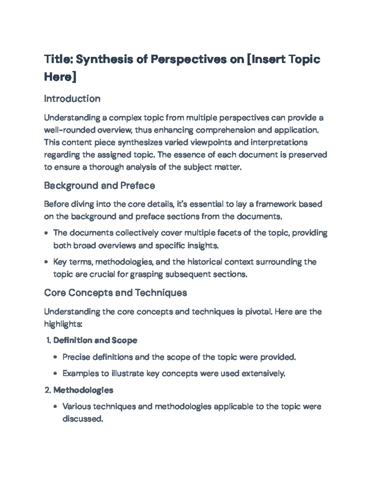 Synthesis of Perspectives on [Insert Topic Here] - Comprehensive ...