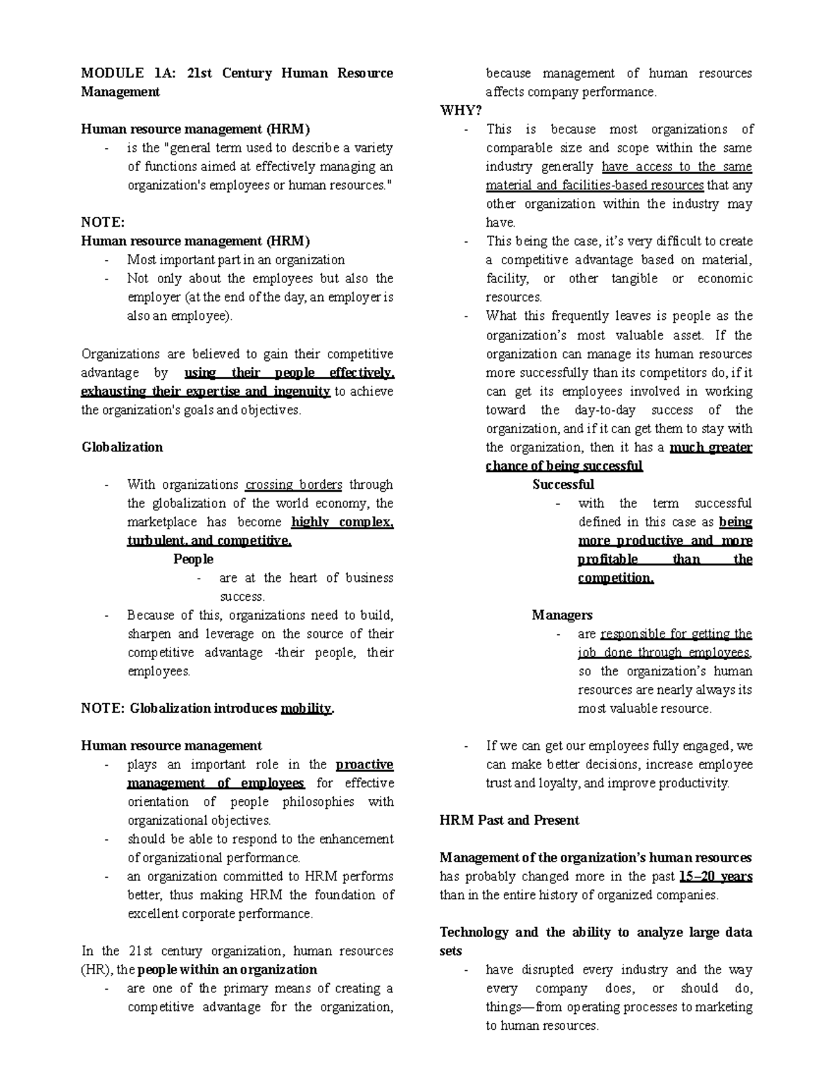 HRM Module 1: 21st Century Human Resource Management Overview - Studocu