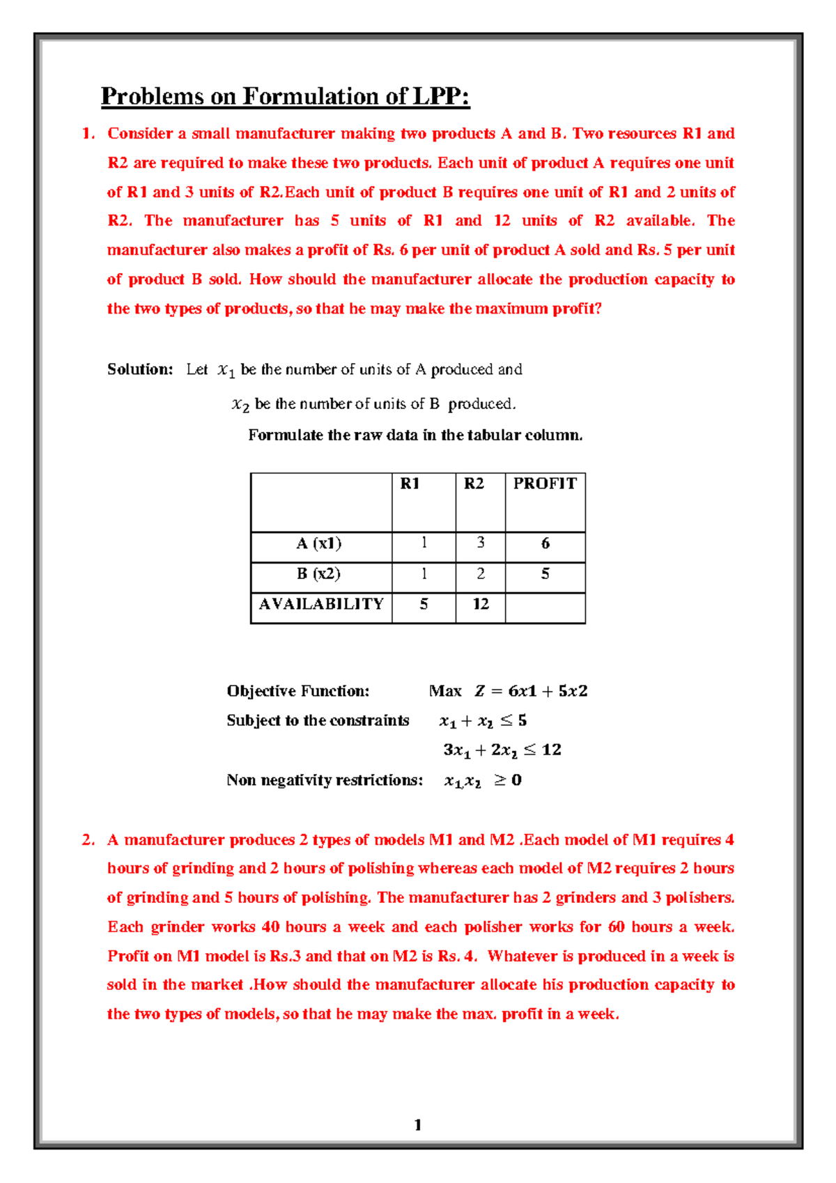 Linear Programming Problems: Module 1 Solutions - Studocu