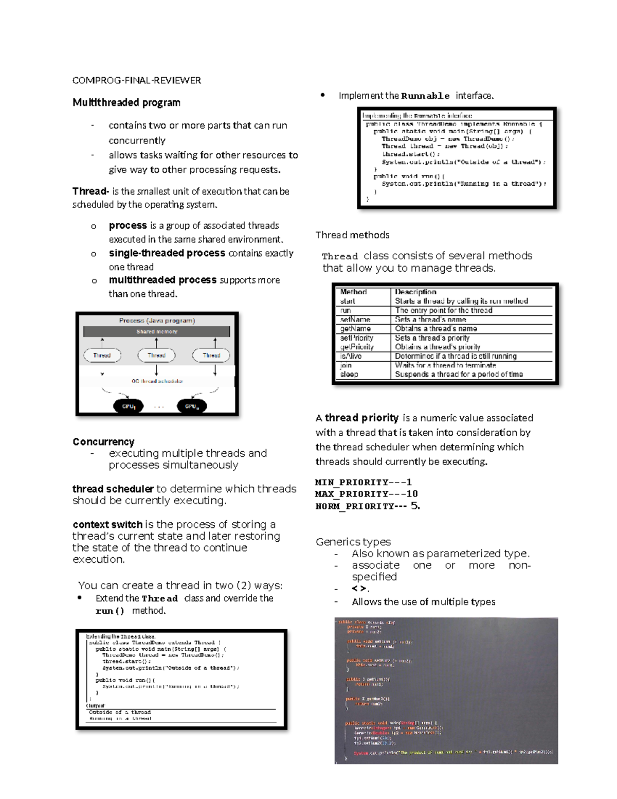 COMPROG - Final Exam Reviewer: Multithreaded Programming Concepts - Studocu