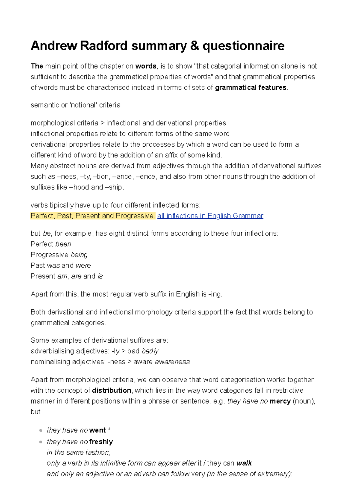 Andrew Radford summary & questionnaire - Andrew Radford summary ...