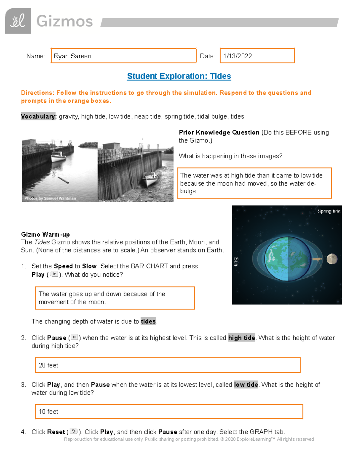 Gizmo Tides SE - Student Exploration Answers and Insights - Studocu