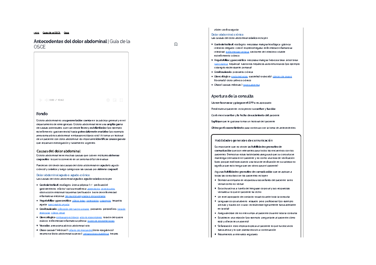 Guía de la OSCE: Antecedentes y Causas del Dolor Abdominal - Studocu