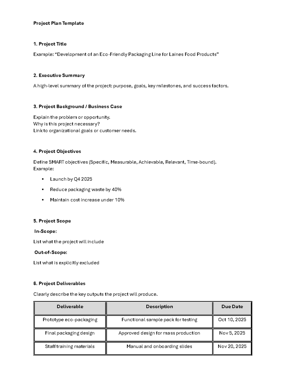 Project Plan Template for Packaging Line - 2025 - Studocu