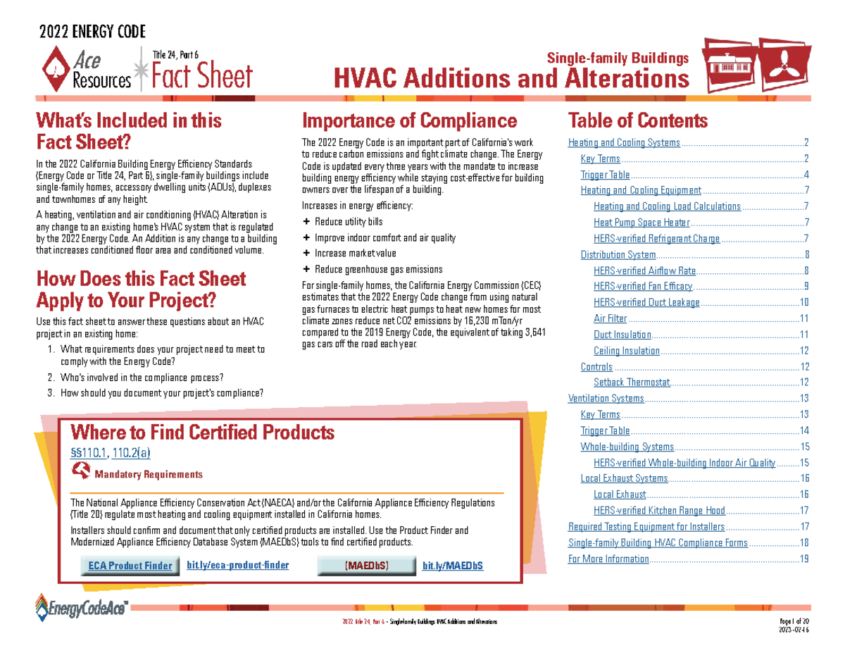 2022 Title 24, Part 6 HVAC Additions and Alterations Fact Sheet - Studocu