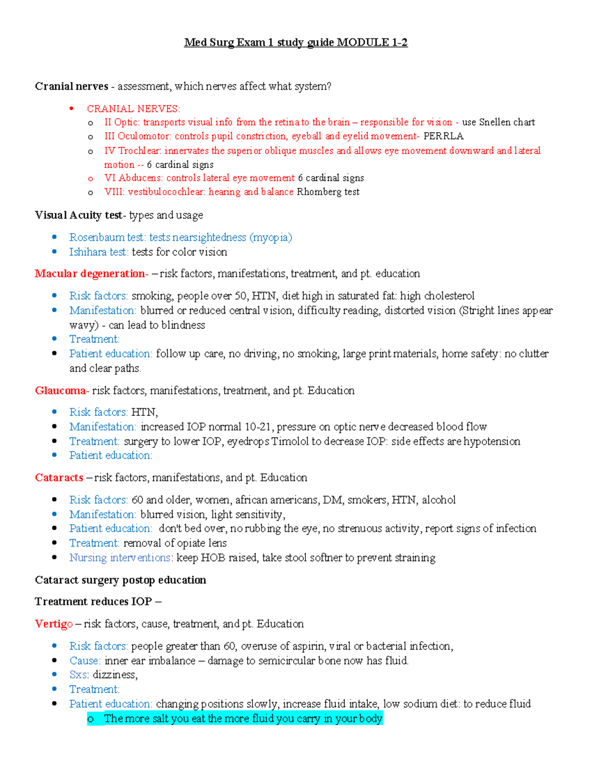 NUR 355 Exam 1 Review - Comprehensive Study Guide for Med Surg Topics ...