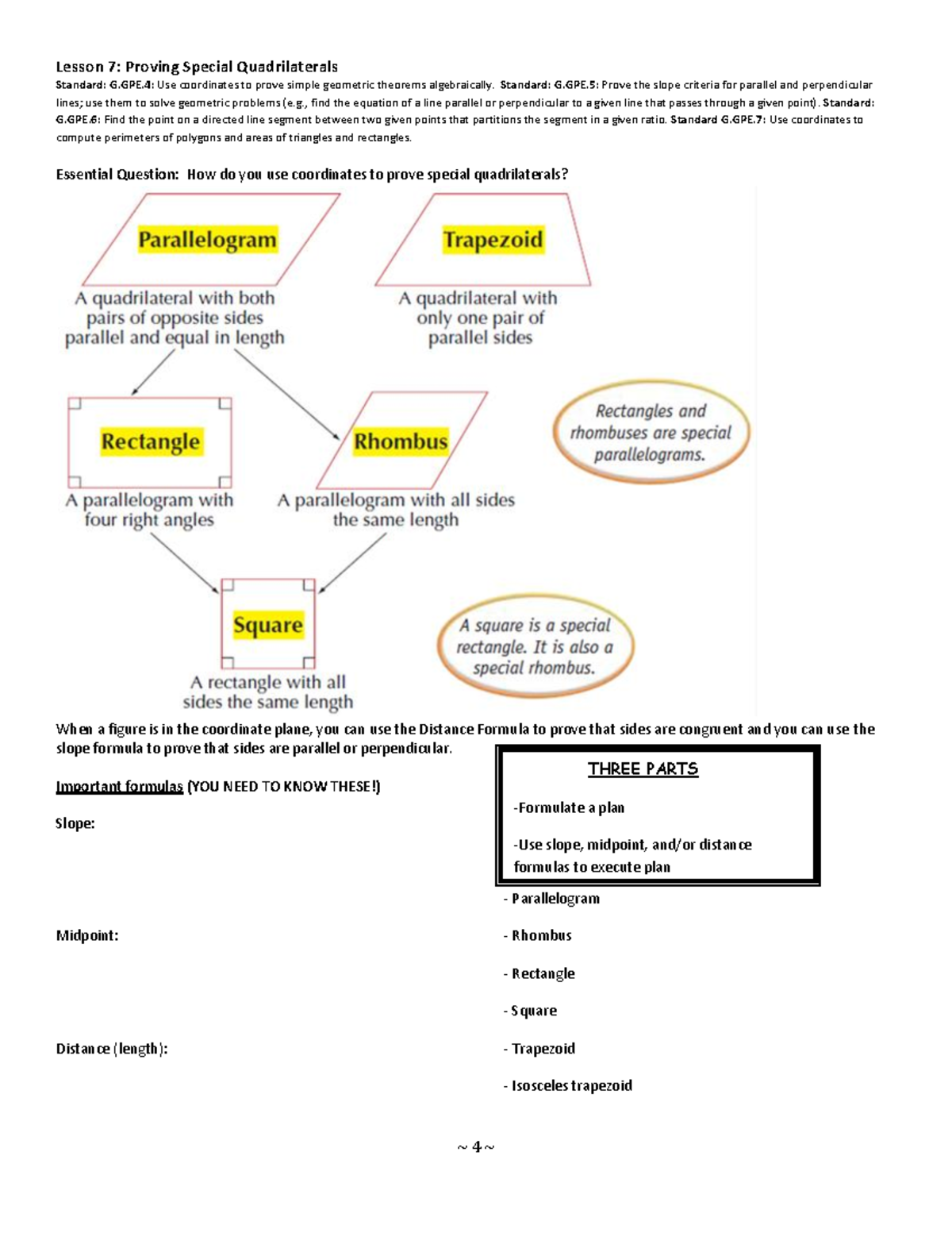 Lesson 7: Proving Special Quadrilaterals Using Coordinates - Studocu