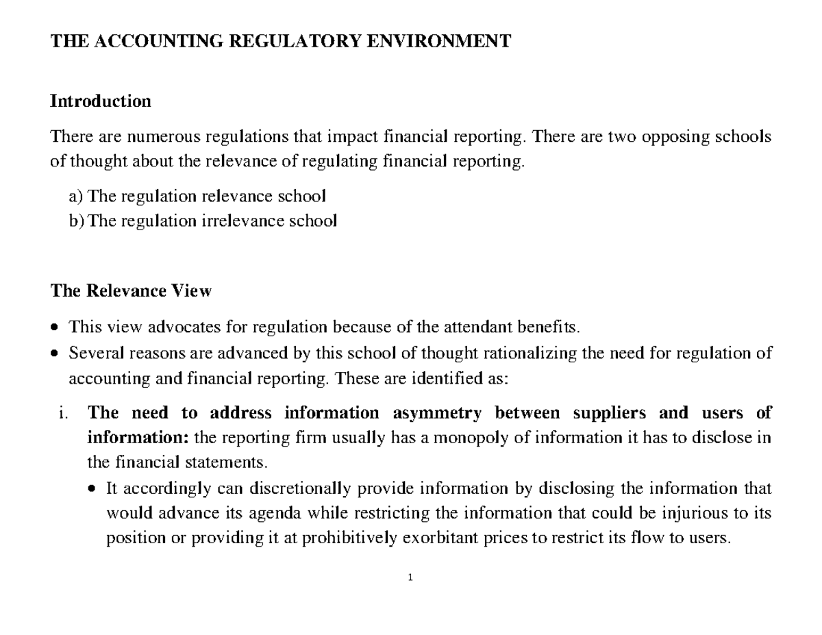 The Accounting Regulatory Environment: Analyzing Regulation Relevance ...